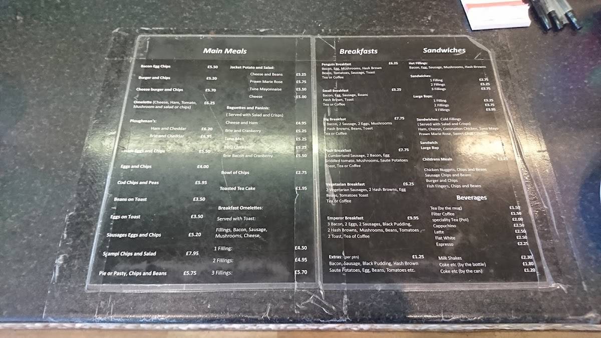 Menu at The Penguin cafe, Lee-on-the-Solent