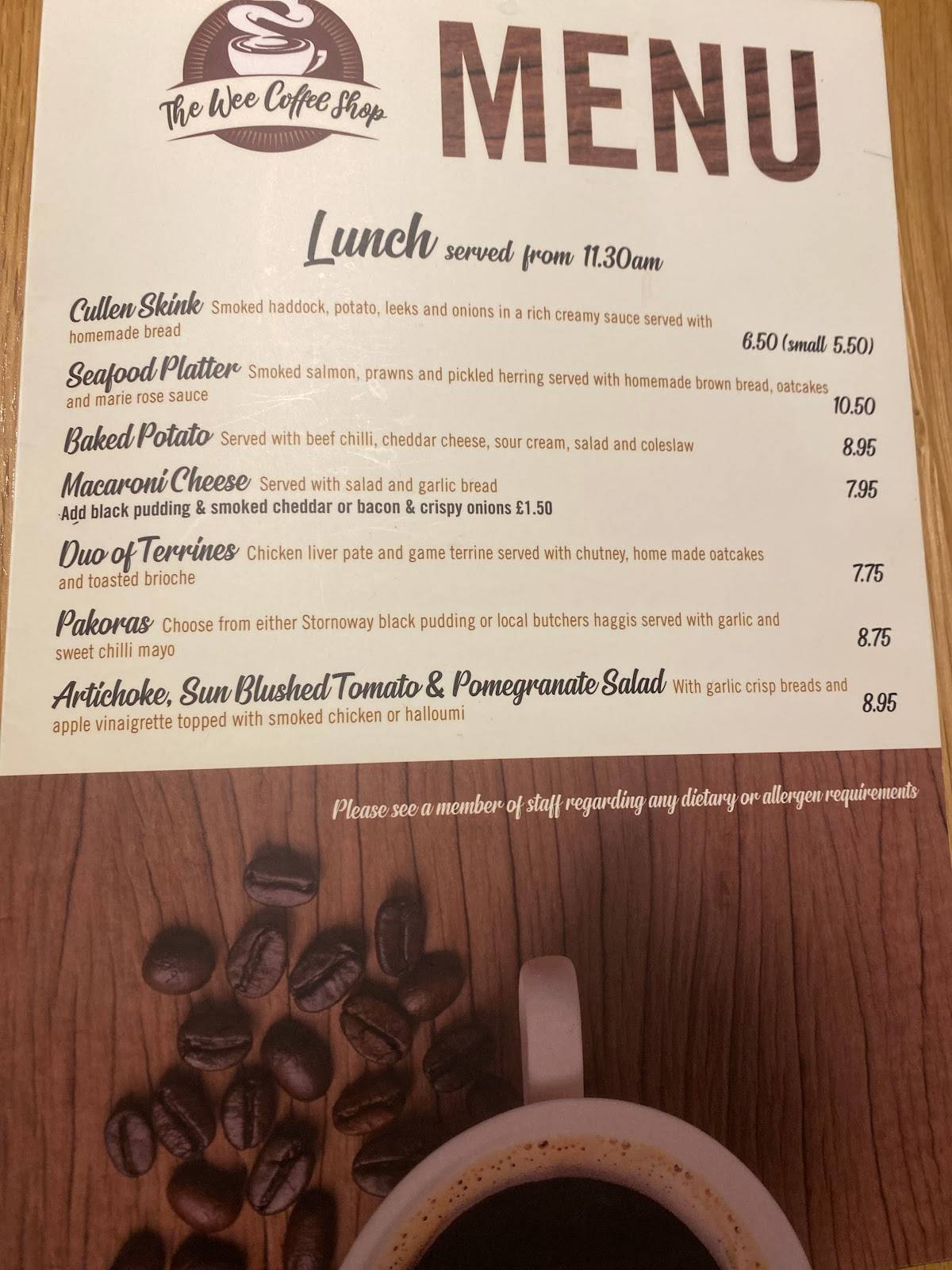 Menu at The Wee Coffee Shop cafe, Blairgowrie