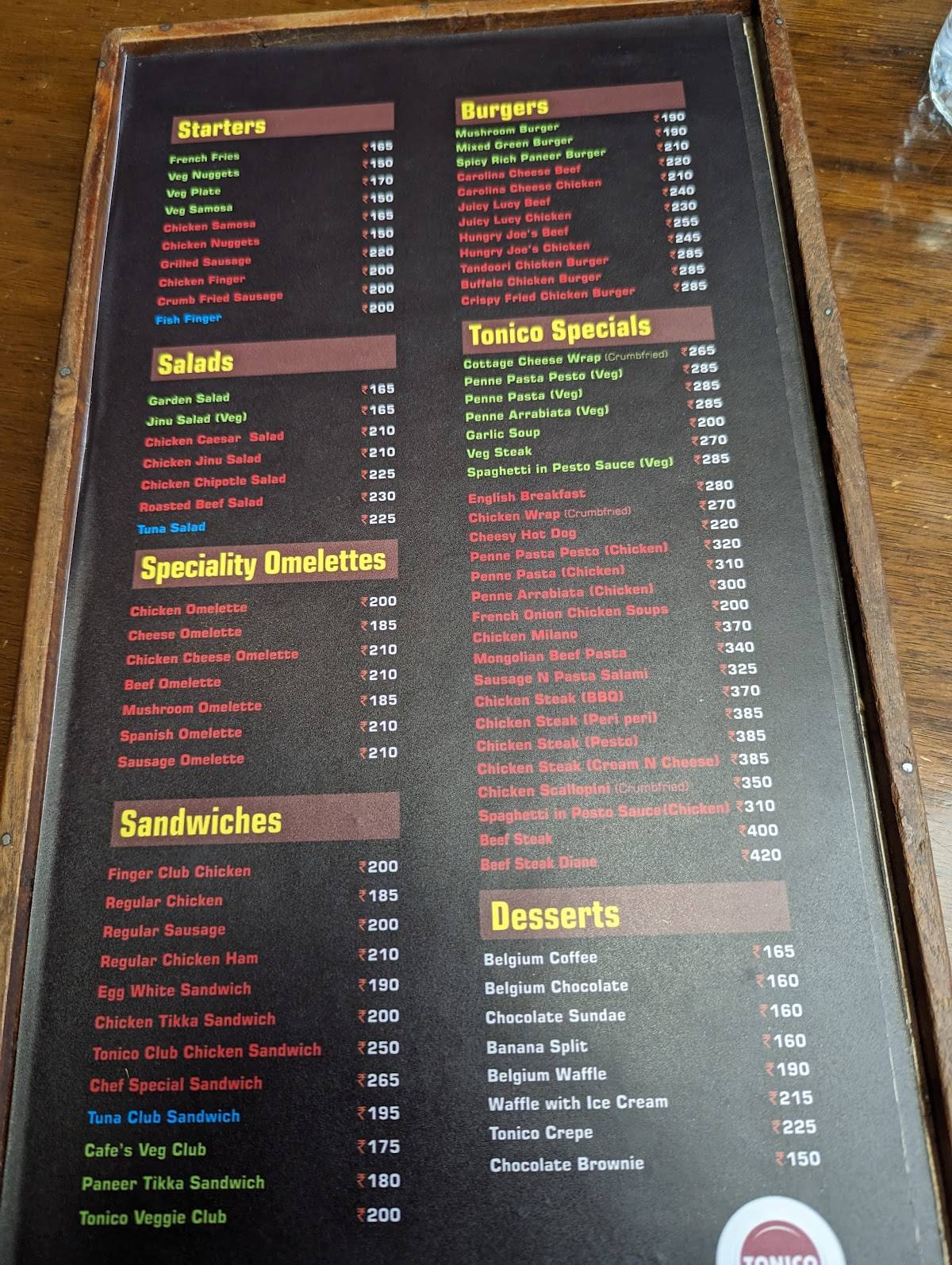 Menu at Tonico Cafe, Kakkanad, Seaport - Airport Rd