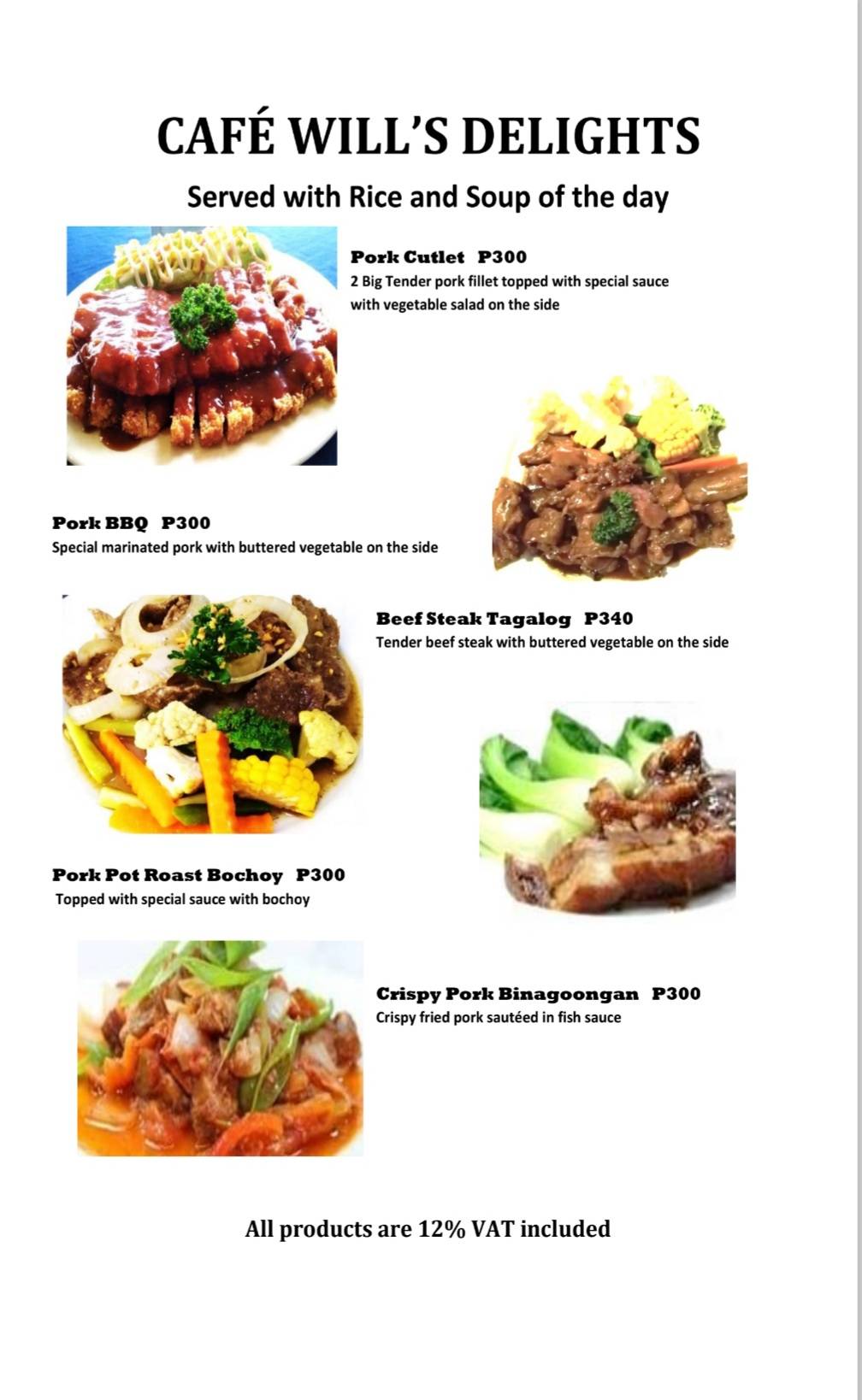 Menu at Cafe Will, Baguio