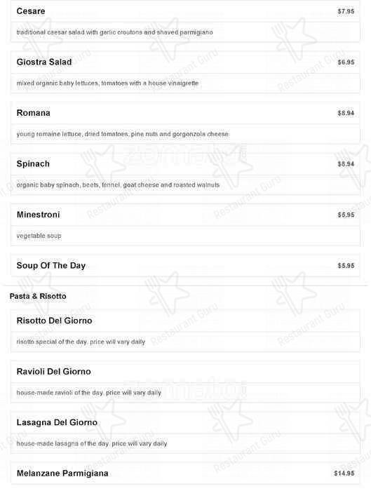 Menu at Caffe Giostra restaurant, Petaluma, N McDowell Blvd