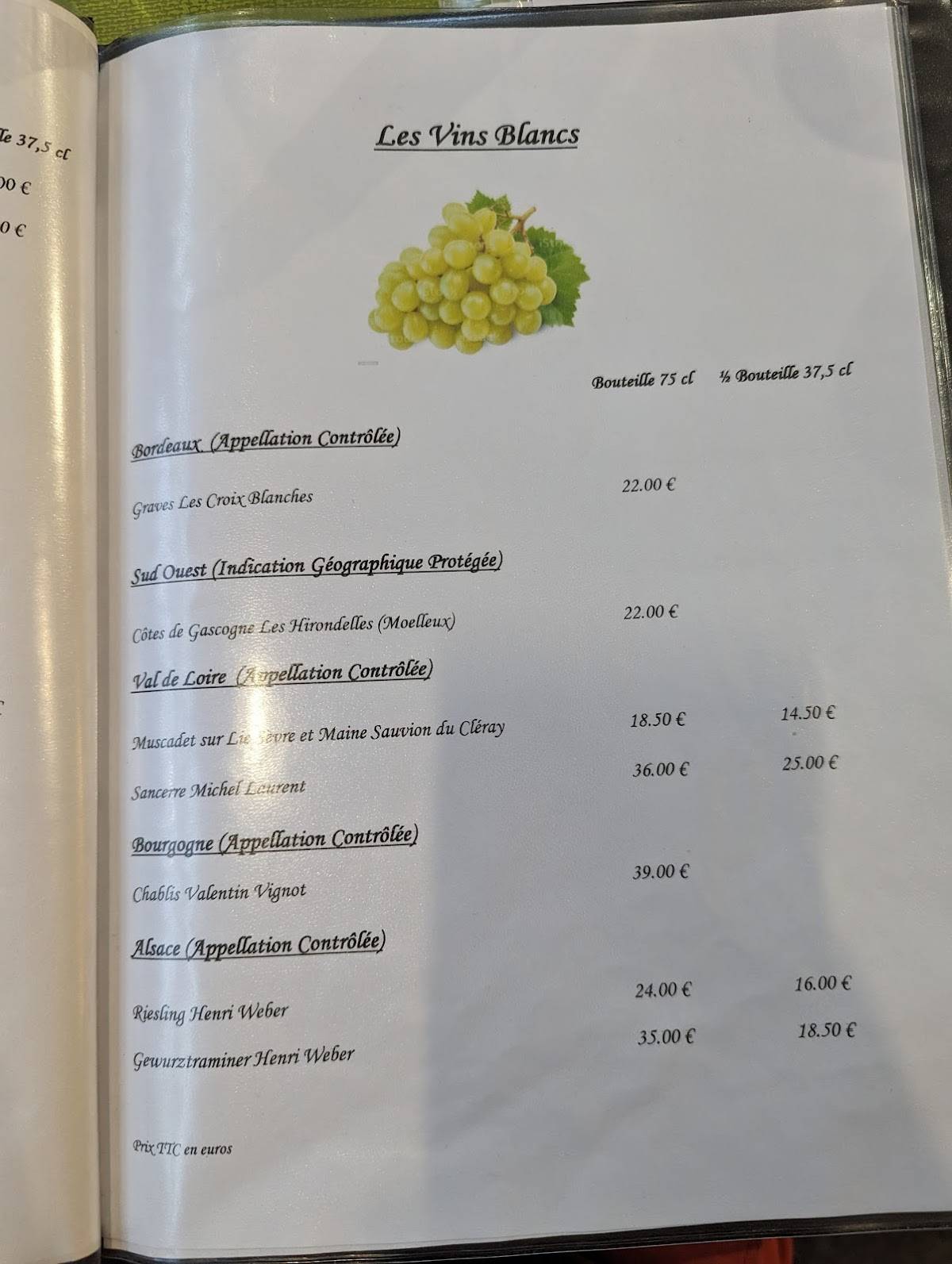 Menu au Restaurant Au Vieux Fourneau Calais, Calais