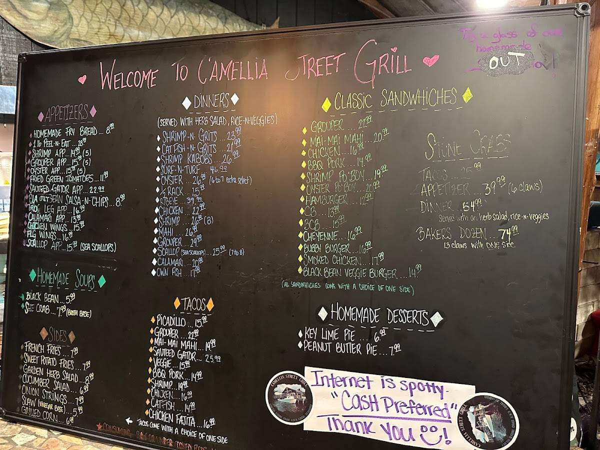 Menu at Camellia Street Grill restaurant, Everglades City, 202 Camellia ...