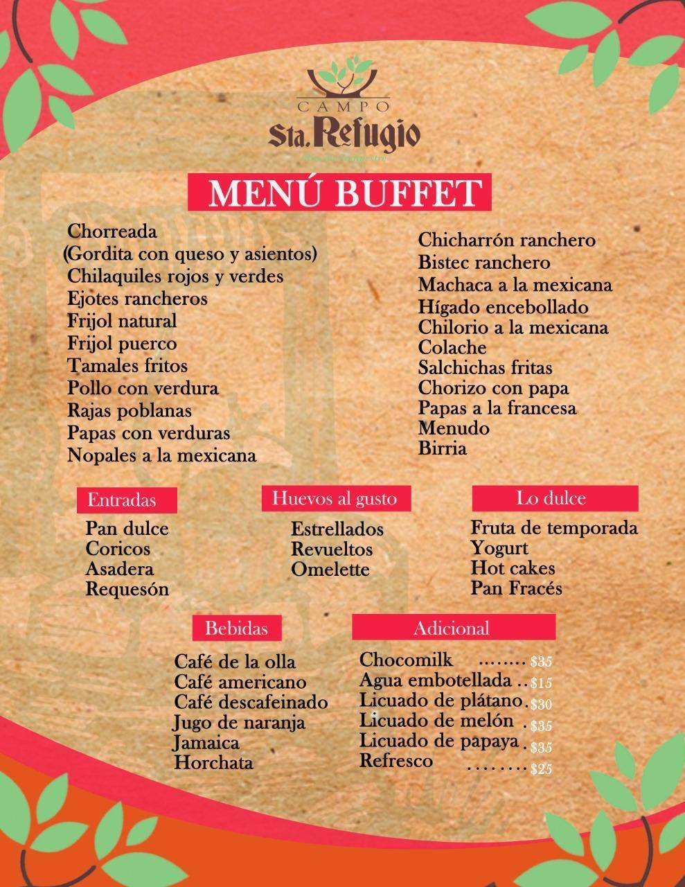 Menu at Campo Santa Refugio restaurant, El Limón de los Ramos