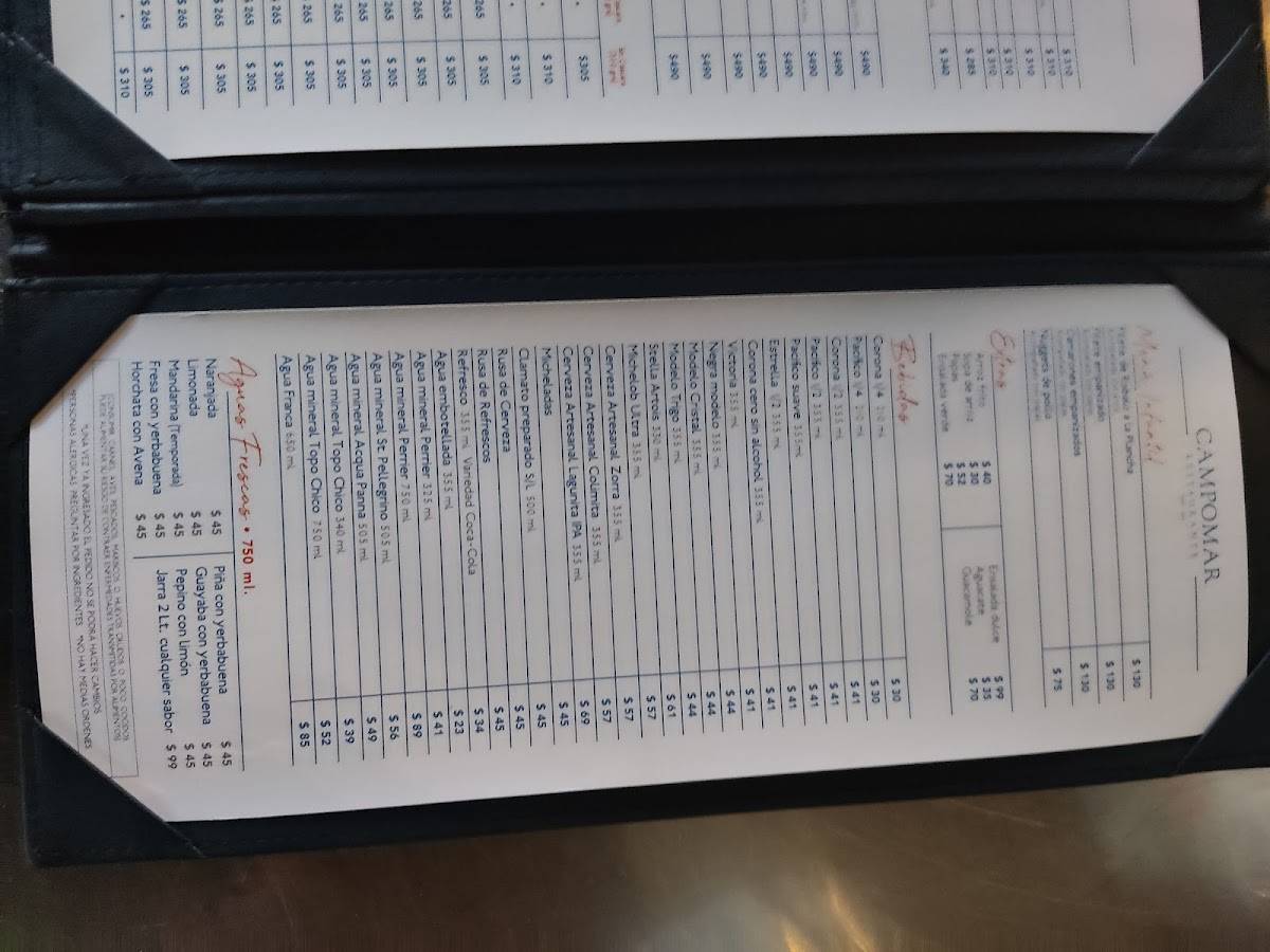 Carta del restaurante Campomar Chapalita, Guadalajara, San Dionisio 33