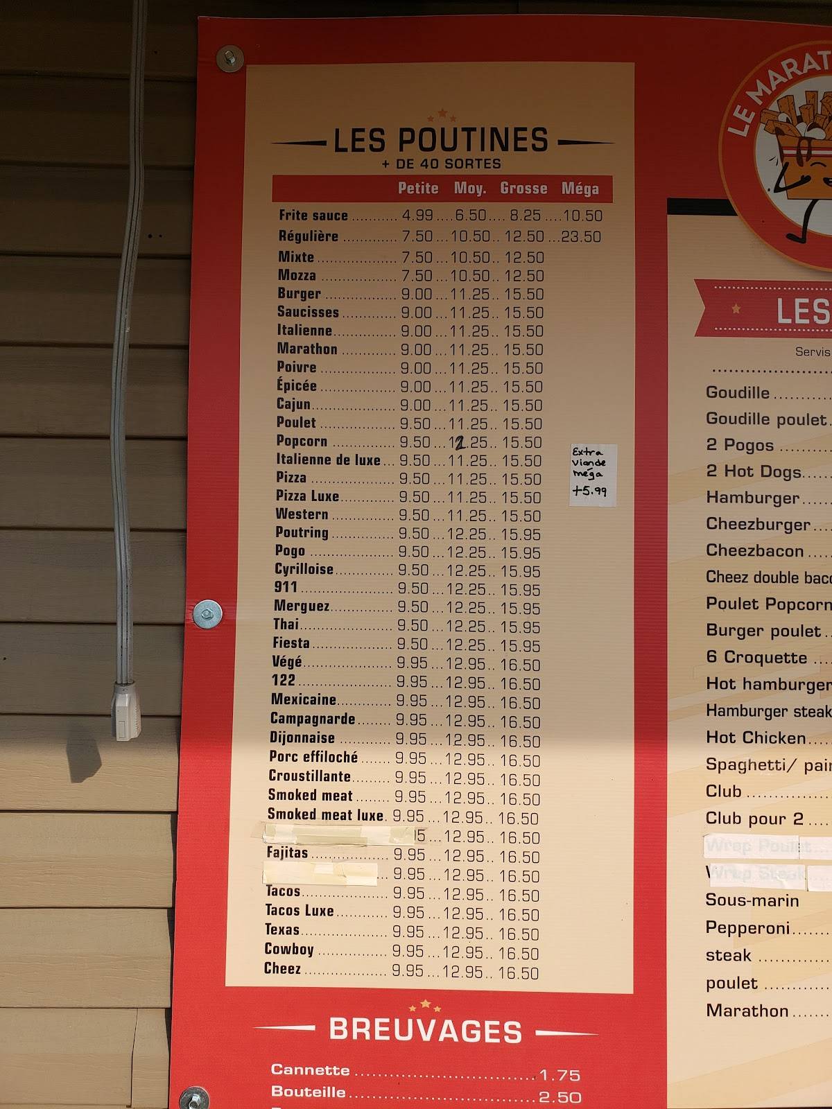 Menu au Cantine Marathon restaurant, Saint-Cyrille-de-Wendover