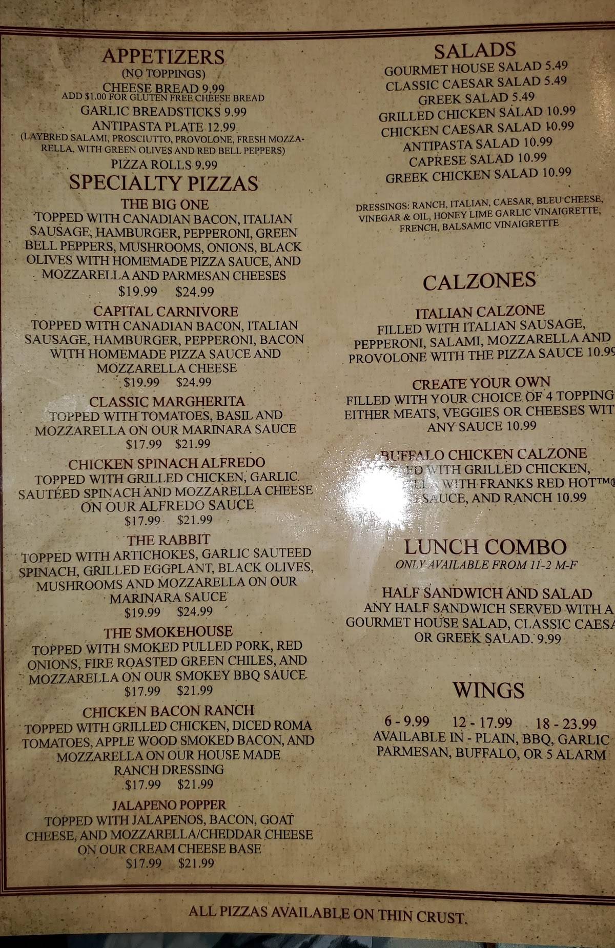 Menu at Capital Pizza pub & bar, Lubbock, Slide Rd