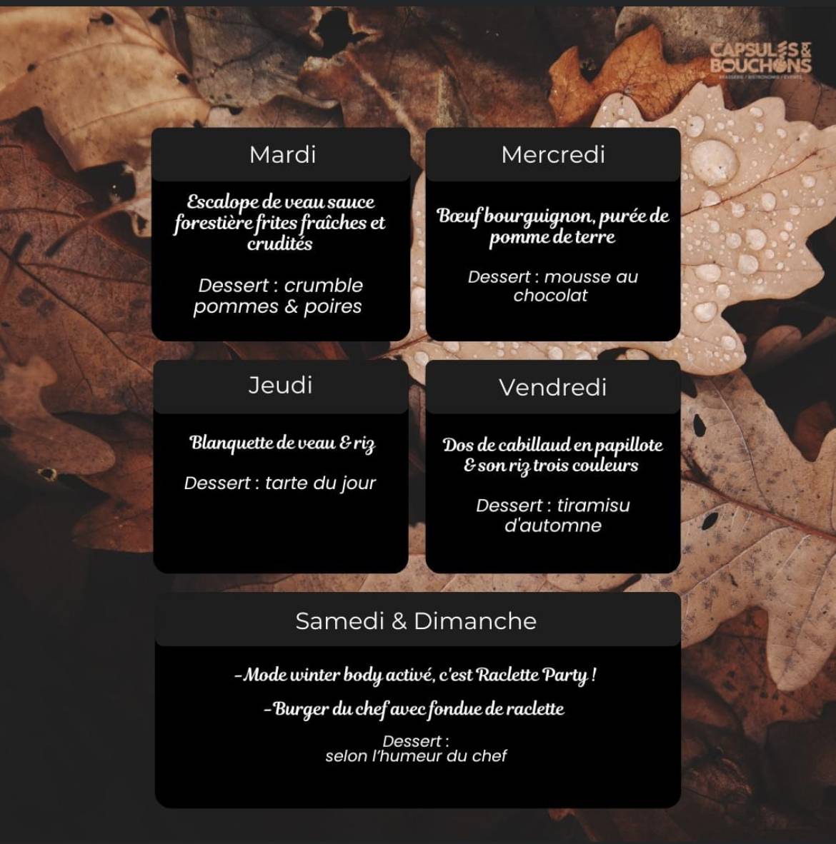 Menu au Capsules et bouchons restaurant, Sedan