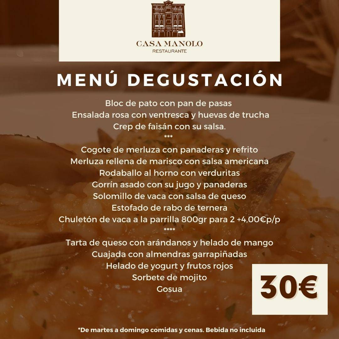 Carta del restaurante Casa Manolo, Pamplona