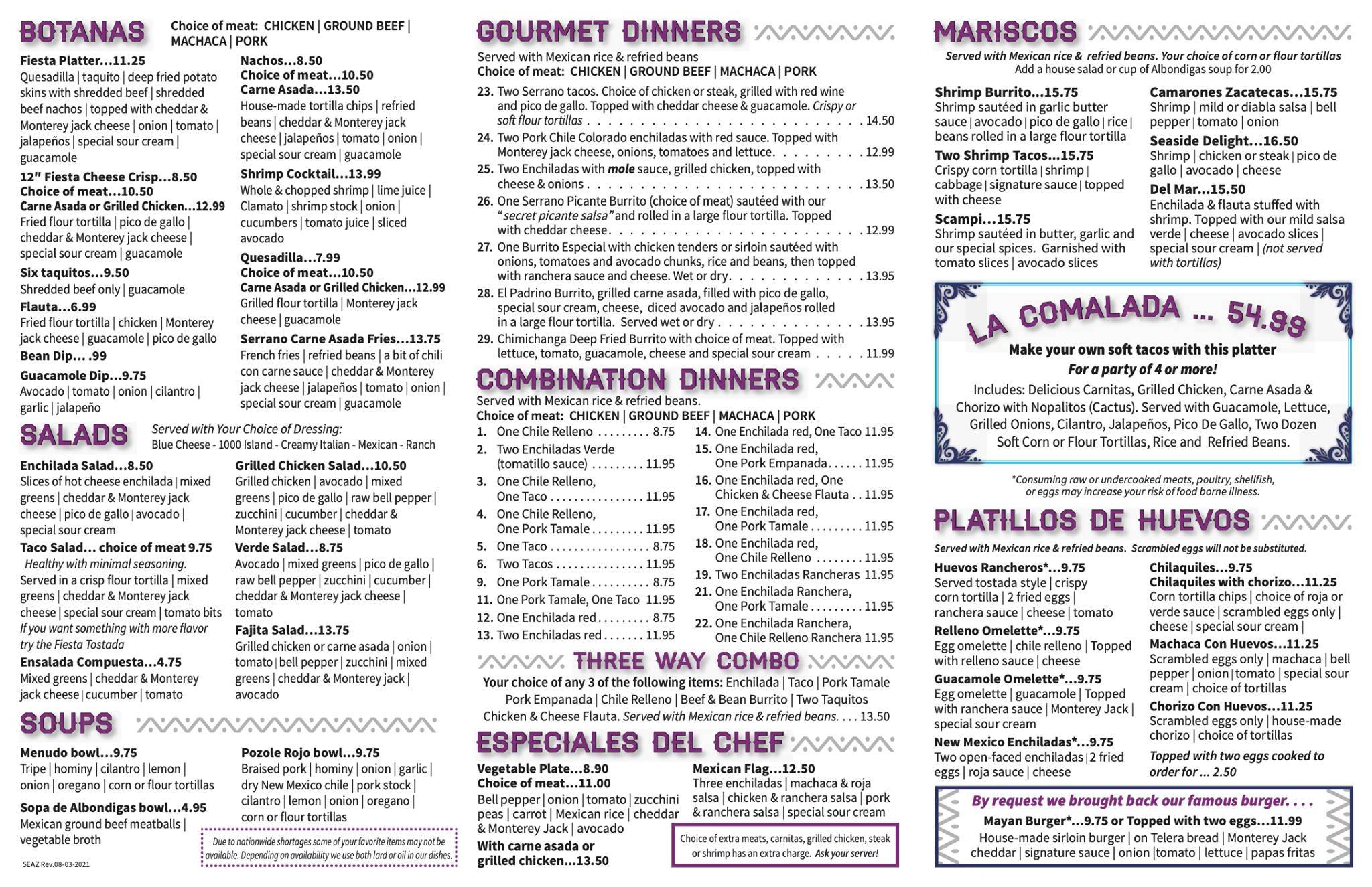Menu at Casa Serrano Mexican Restaurant, Fort Mohave, AZ-95