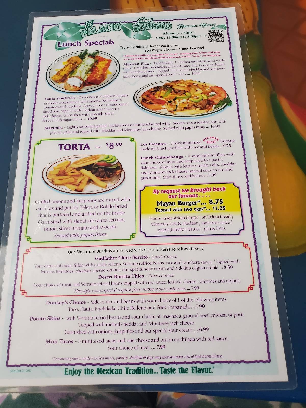 Menu at Casa Serrano Mexican Restaurant, Fort Mohave, AZ-95
