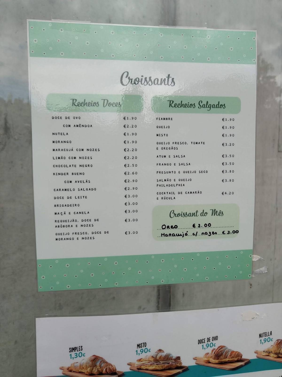 Menu at Casa do Croissant, Lisbon, Alameda dos Oceanos 63 B