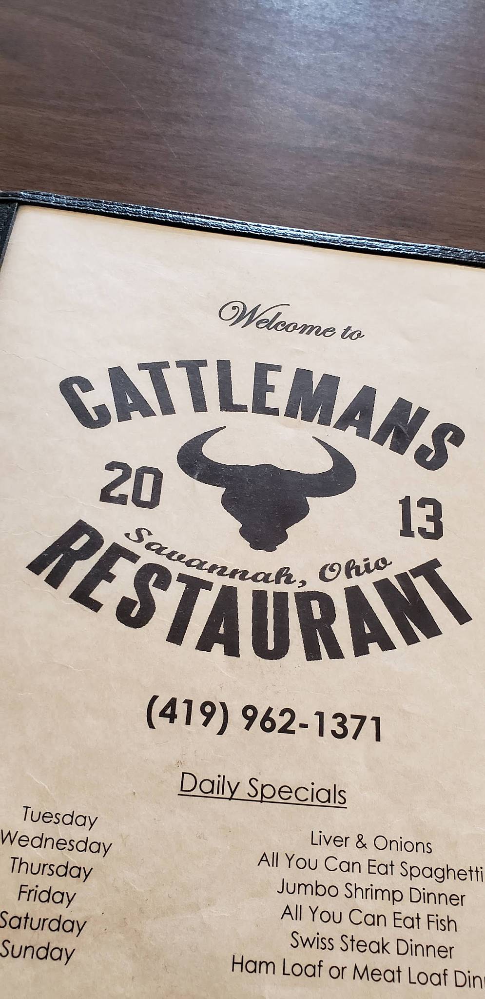 Menu at Cattlemans Restaurant, Savannah