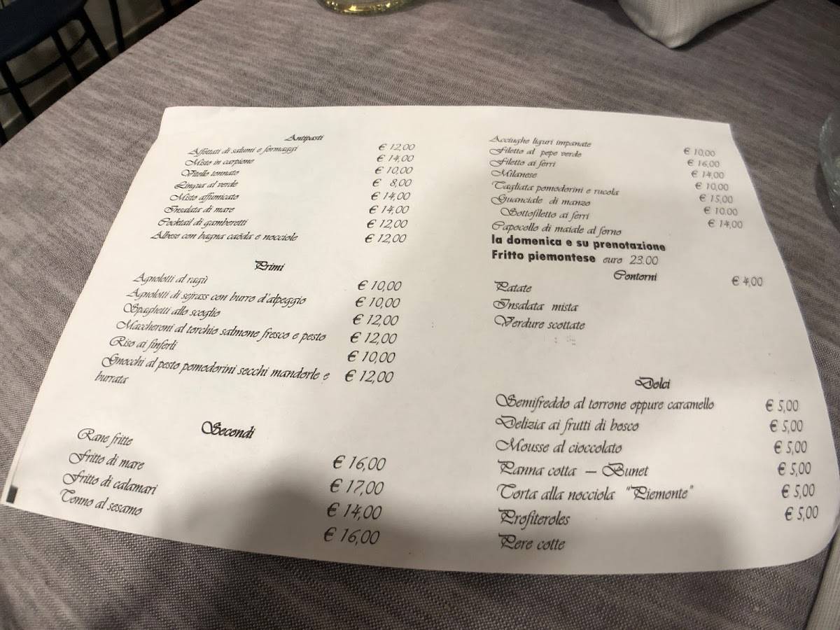 Menu da Cavallo Rosso ristorante, Cercenasco