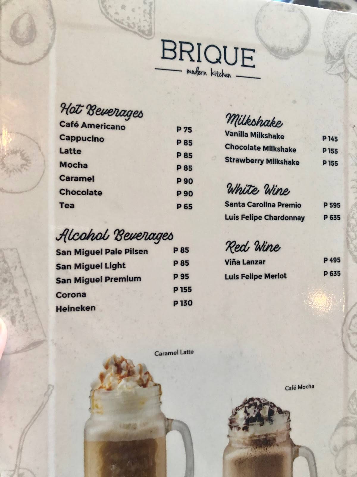 Menu at Brique Modern Kitchen cafe, Cebu City, ayala center cebu