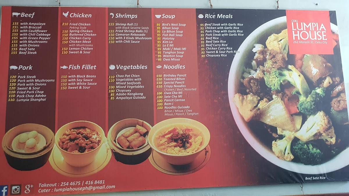 Menu at Cebu Lumpia House restaurant, Cebu City, 262 Manalili St