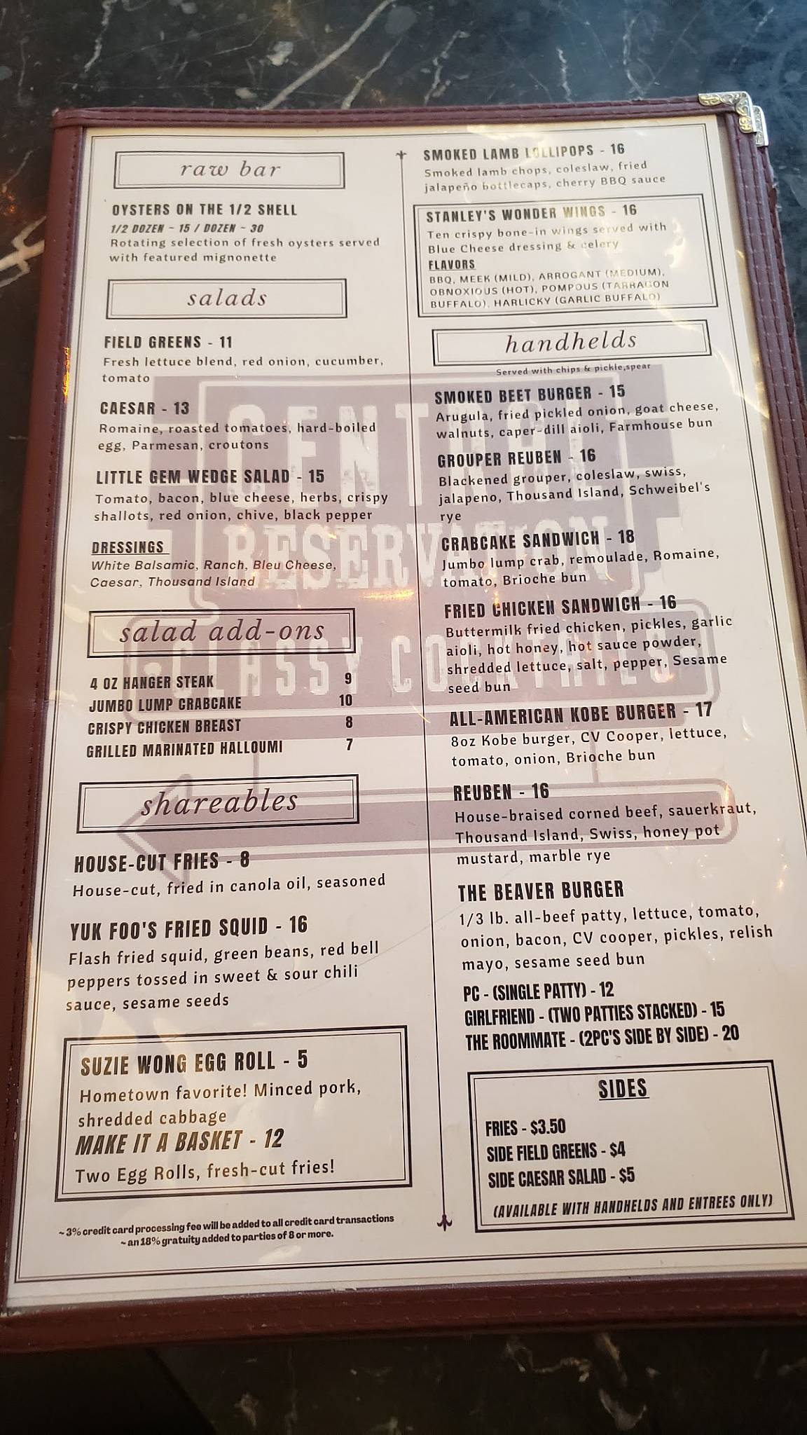 Menu at Central Reservation pub & bar, State College