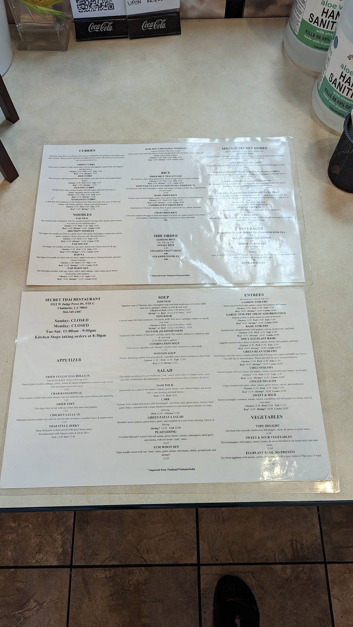 Menu at Secret Thai Restaurant, Chalmette