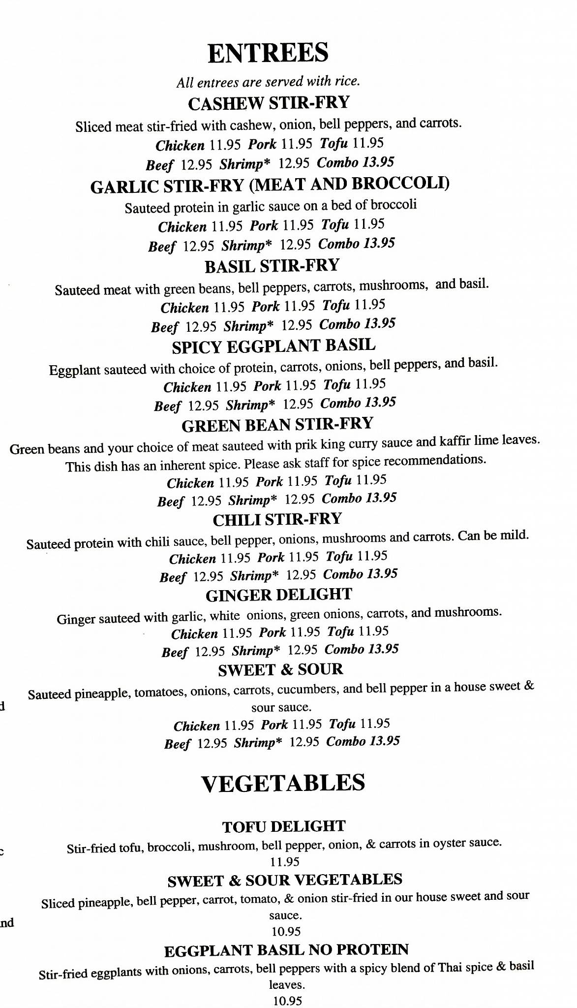 Menu at Secret Thai Restaurant, Chalmette