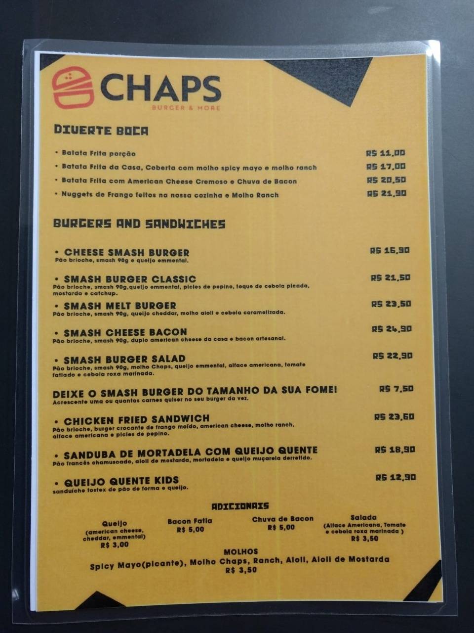 Carta del restaurante Chaps Burger & More, João Pessoa