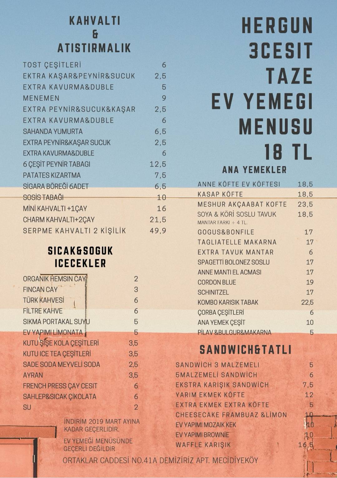 Menu at Charm Cafe & Ev Yemekleri, Istanbul