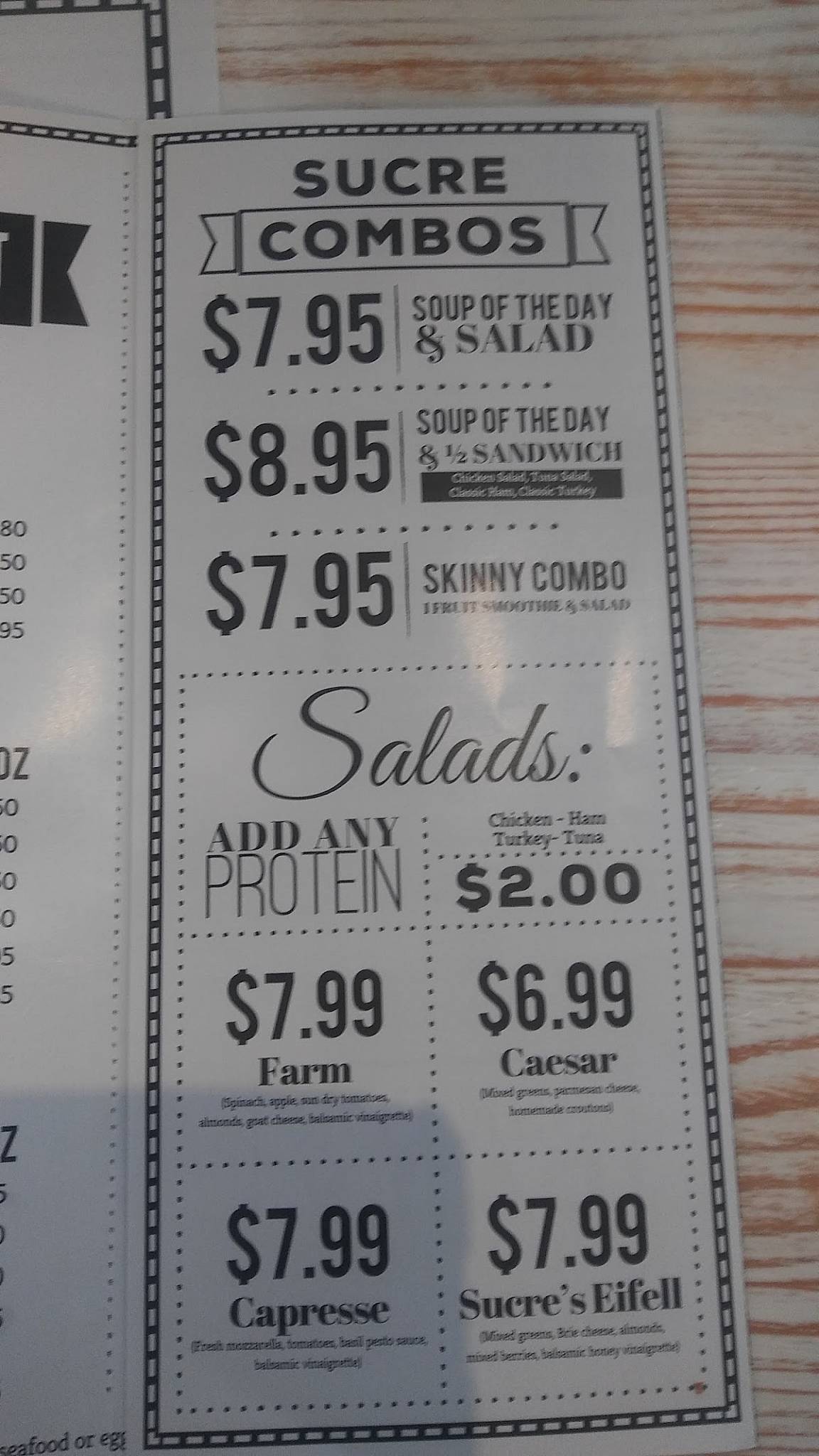 Menu at Chef Sucre Café cafe, Coral Gables