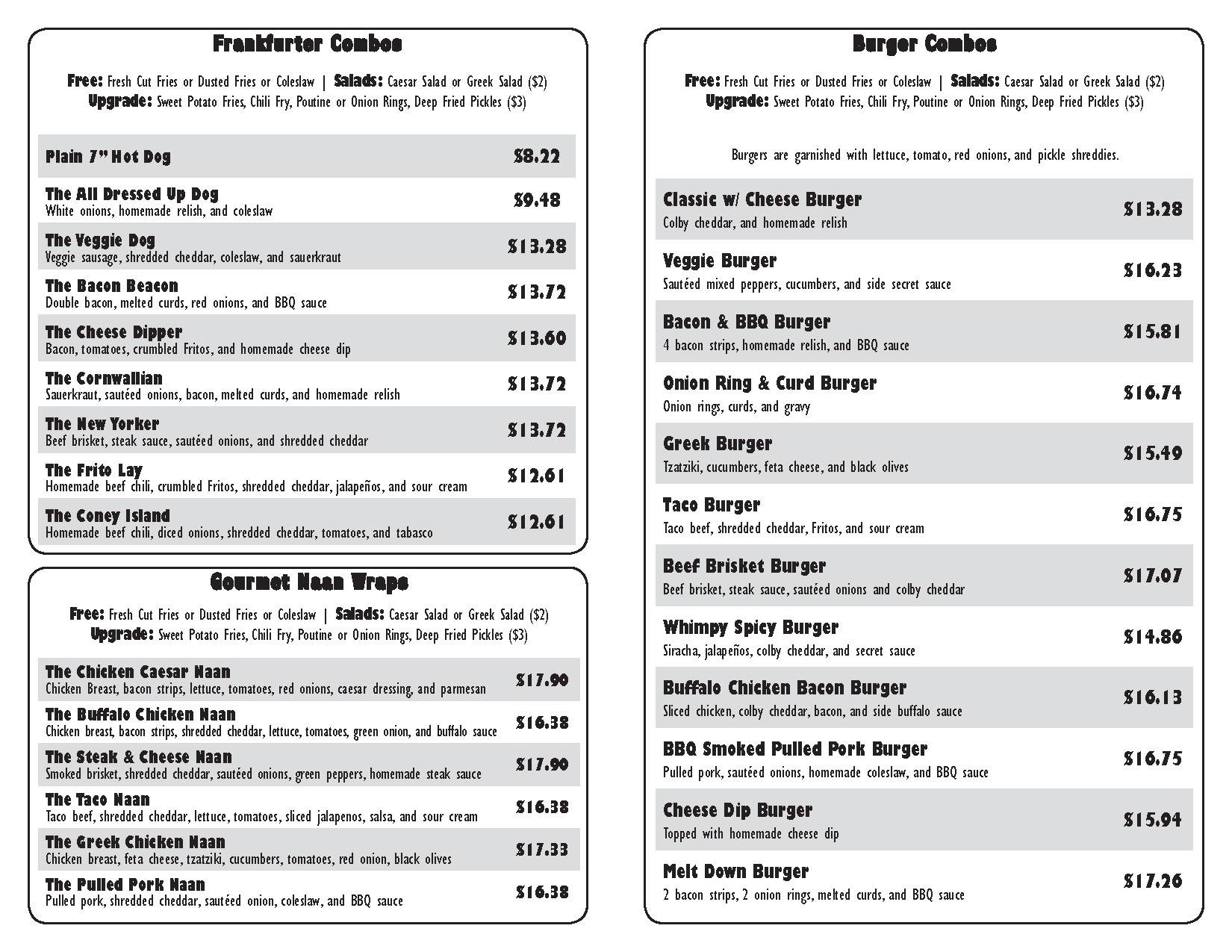 Menu at Chef in a Bun restaurant, Cornwall, Vincent Massey Dr