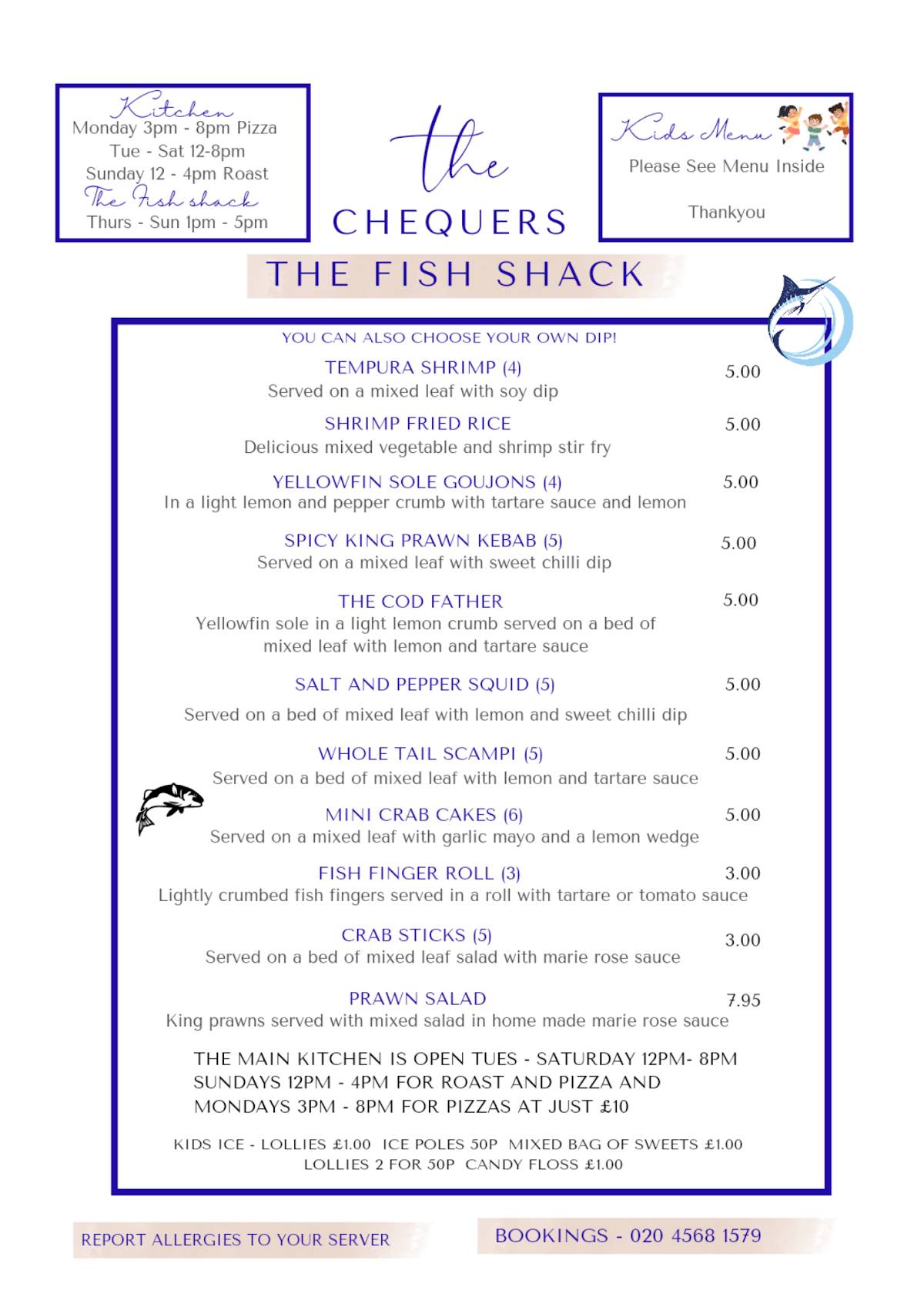 Menu at Chequers pub & bar, Stotfold