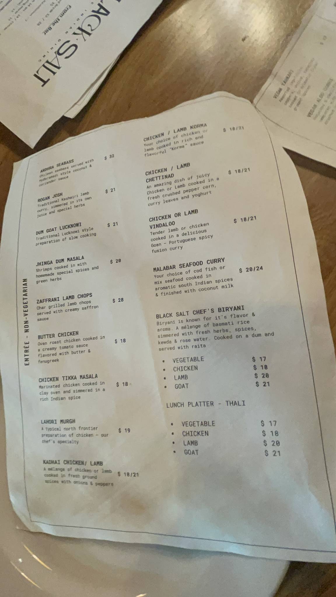 Menu at Black Salt restaurant, Chesterfield