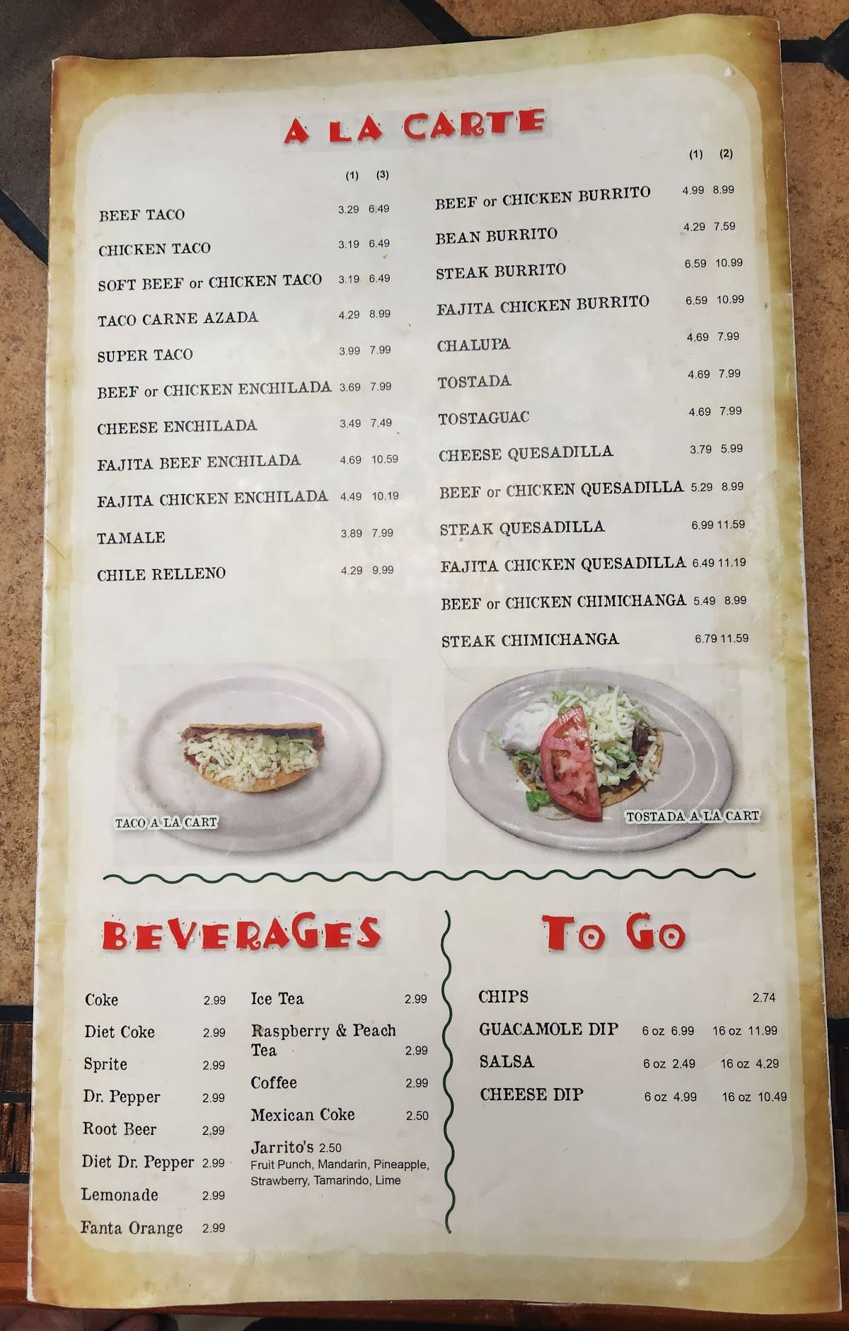 Menu at La Fiesta Méxican Restaurant, Chickasha