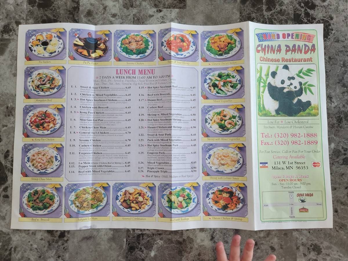 Menu at China Panda restaurant, Milaca