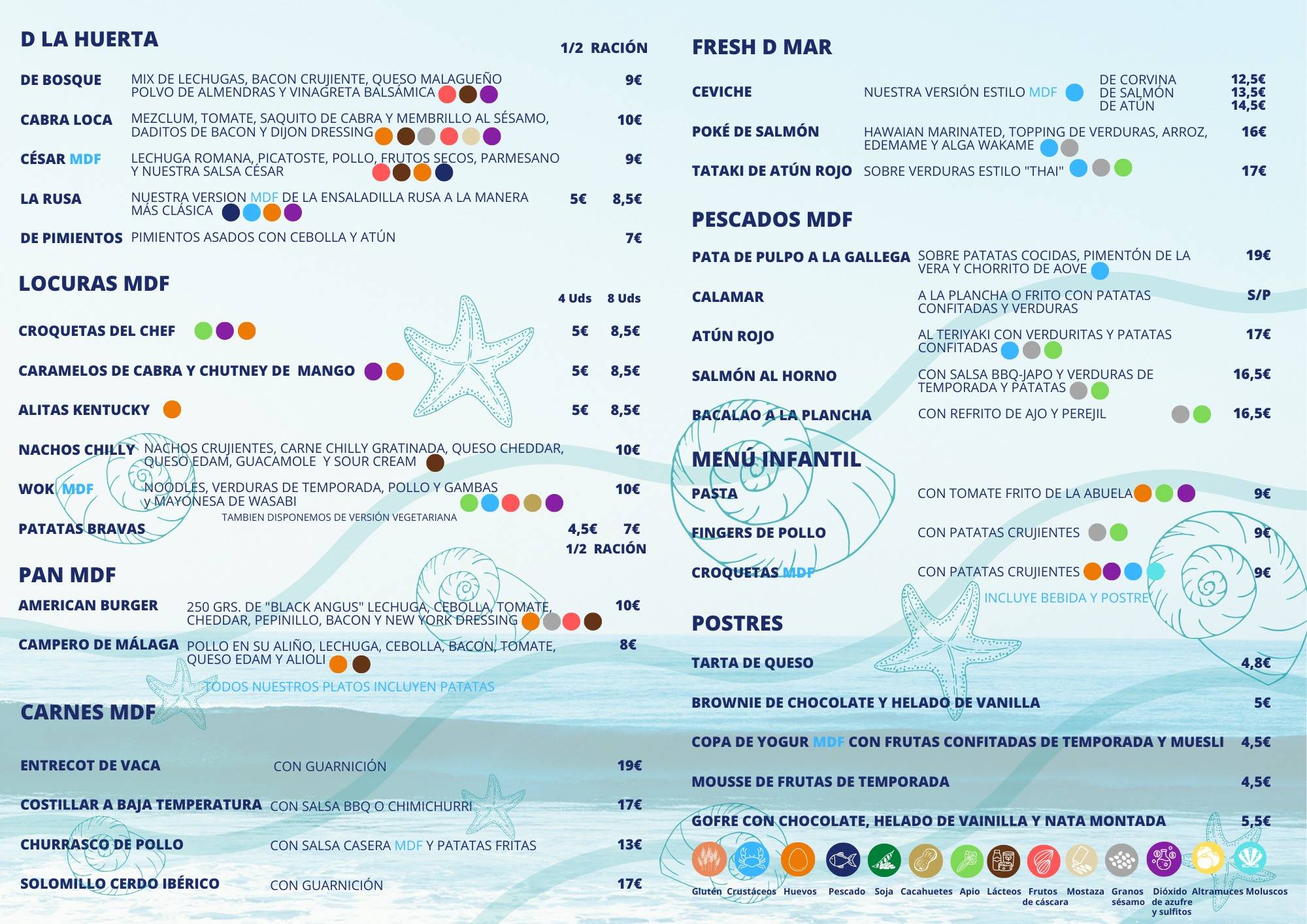 Carta del pub y bar Chiringuito Mar del Fondo, Torre del Benagalbón