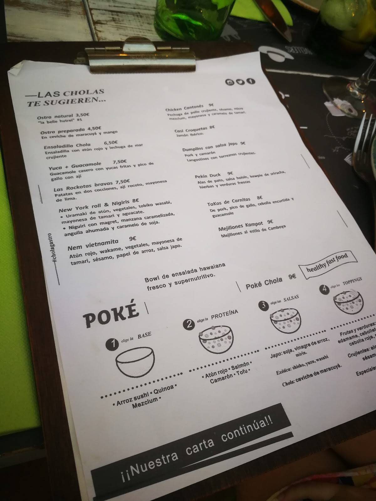 Carta del restaurante Chola Food Jávea, Jávea