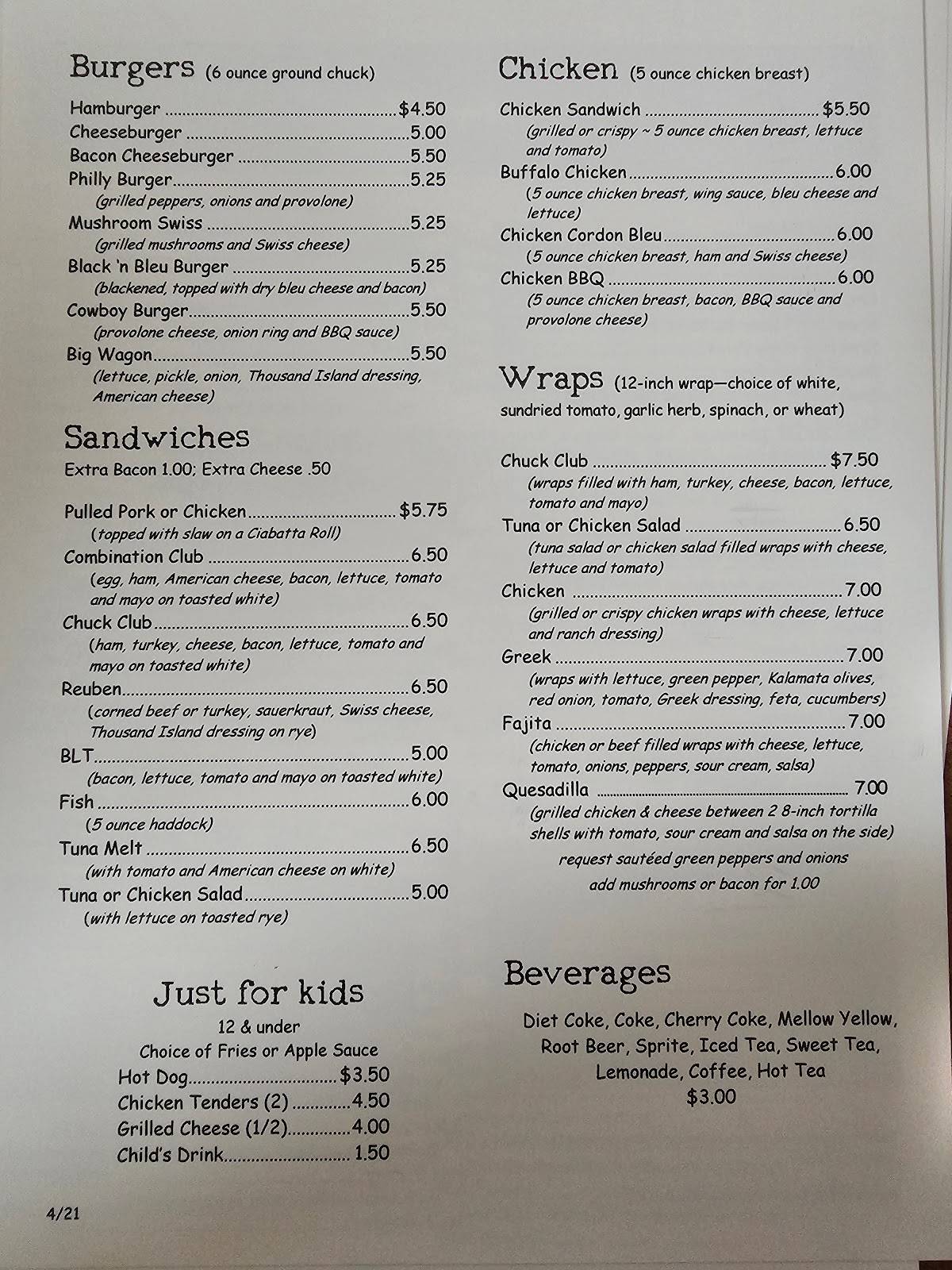 Menu at Chuck Wagon Restaurant, Somerset
