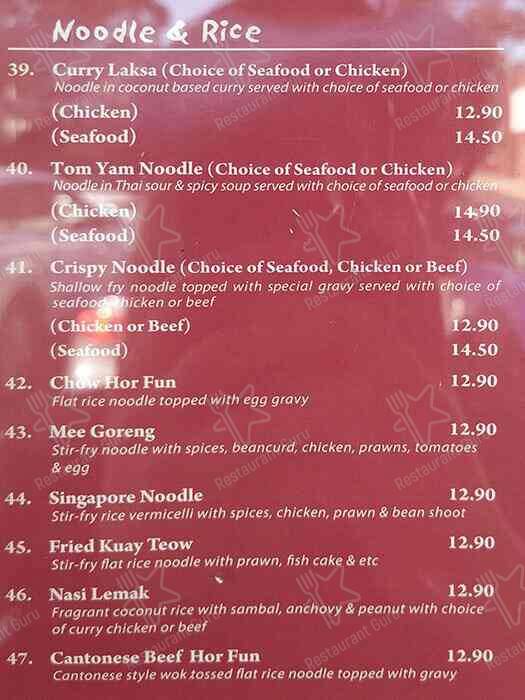 Menu at Cinta Raya Restaurant, Scoresby