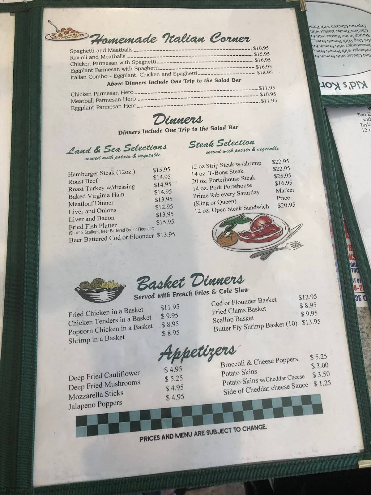 Menu at Circle E Diner pizzeria, Hancock