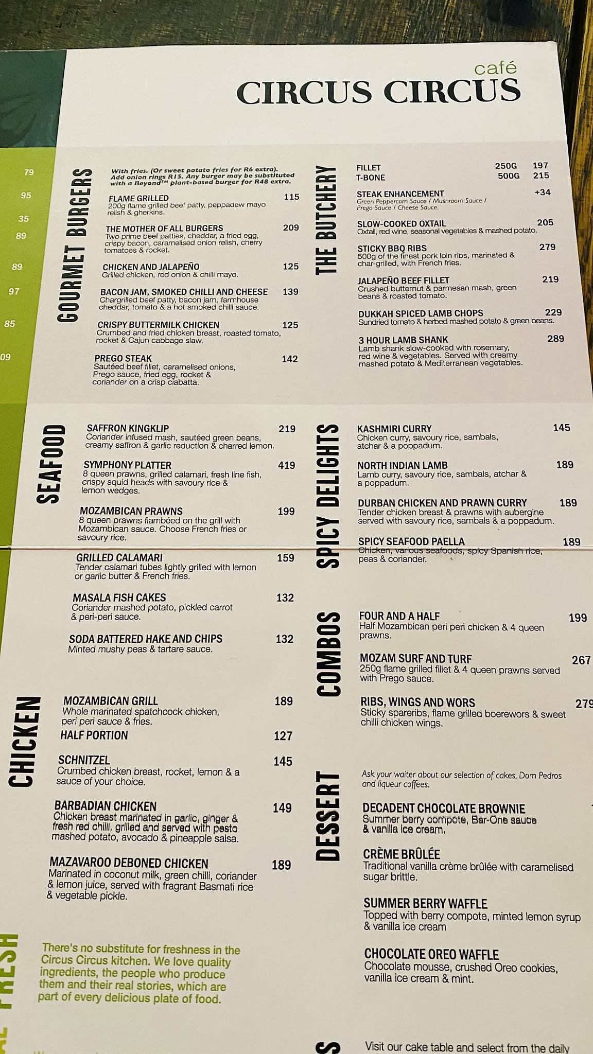Menu at Circus Circus Gateway restaurant, Durban North, Shop G020