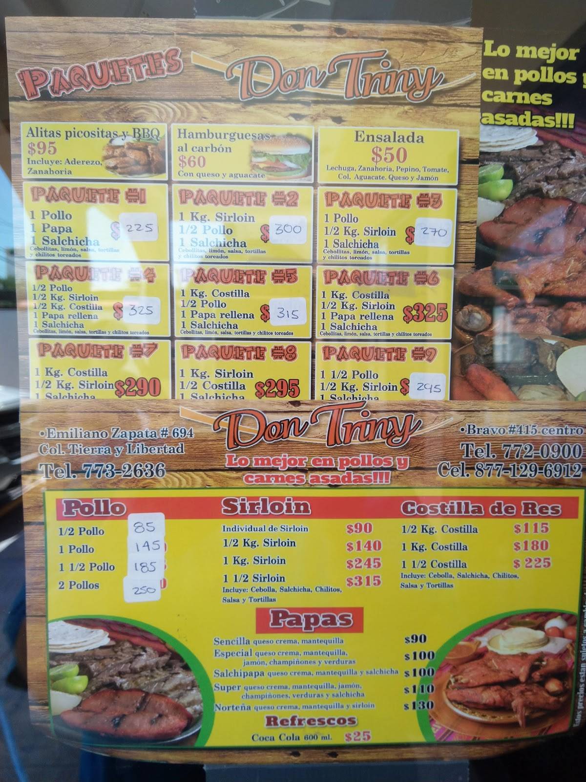 Carta del restaurante Don Triny, Ciudad Acuña, Calle Gral. Bravo 415