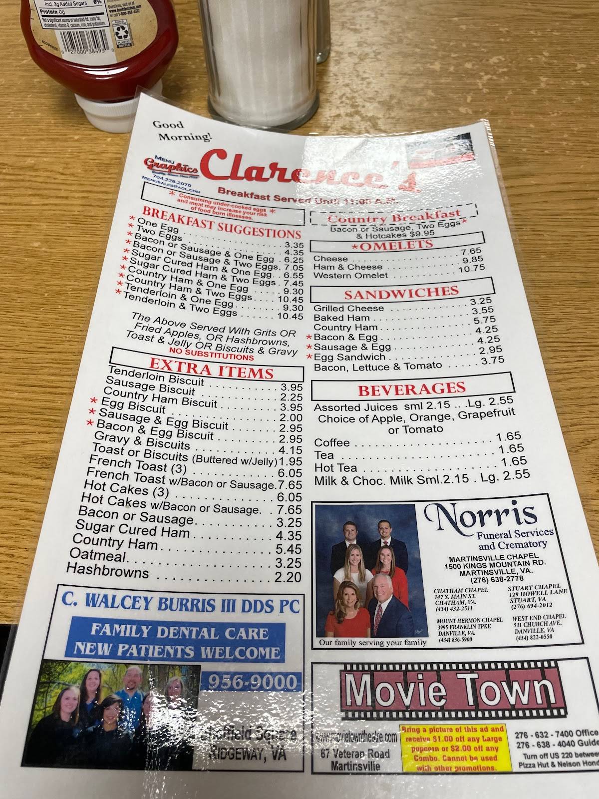 Menu at Clarence's Steak & Seafood House steakhouse, Ridgeway