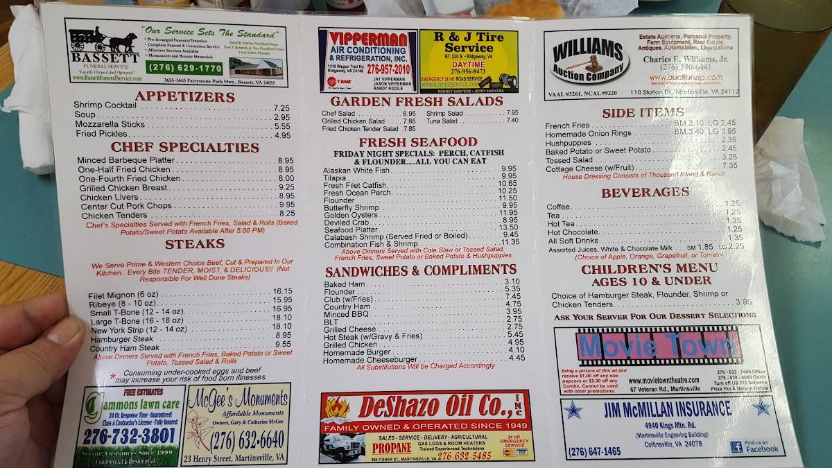 Menu at Clarence's Steak & Seafood House steakhouse, Ridgeway