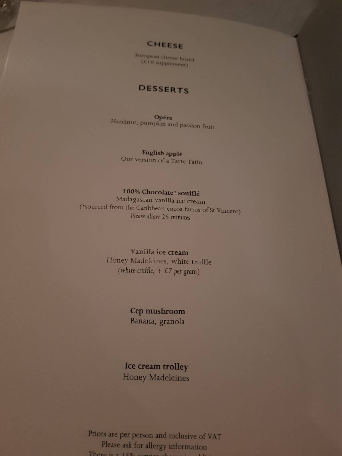 Menu at Claude Bosi at Bibendum pub & bar, London