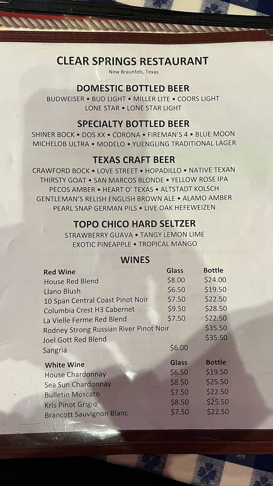 Menu at Clear Springs Restaurant, New Braunfels, TX-46