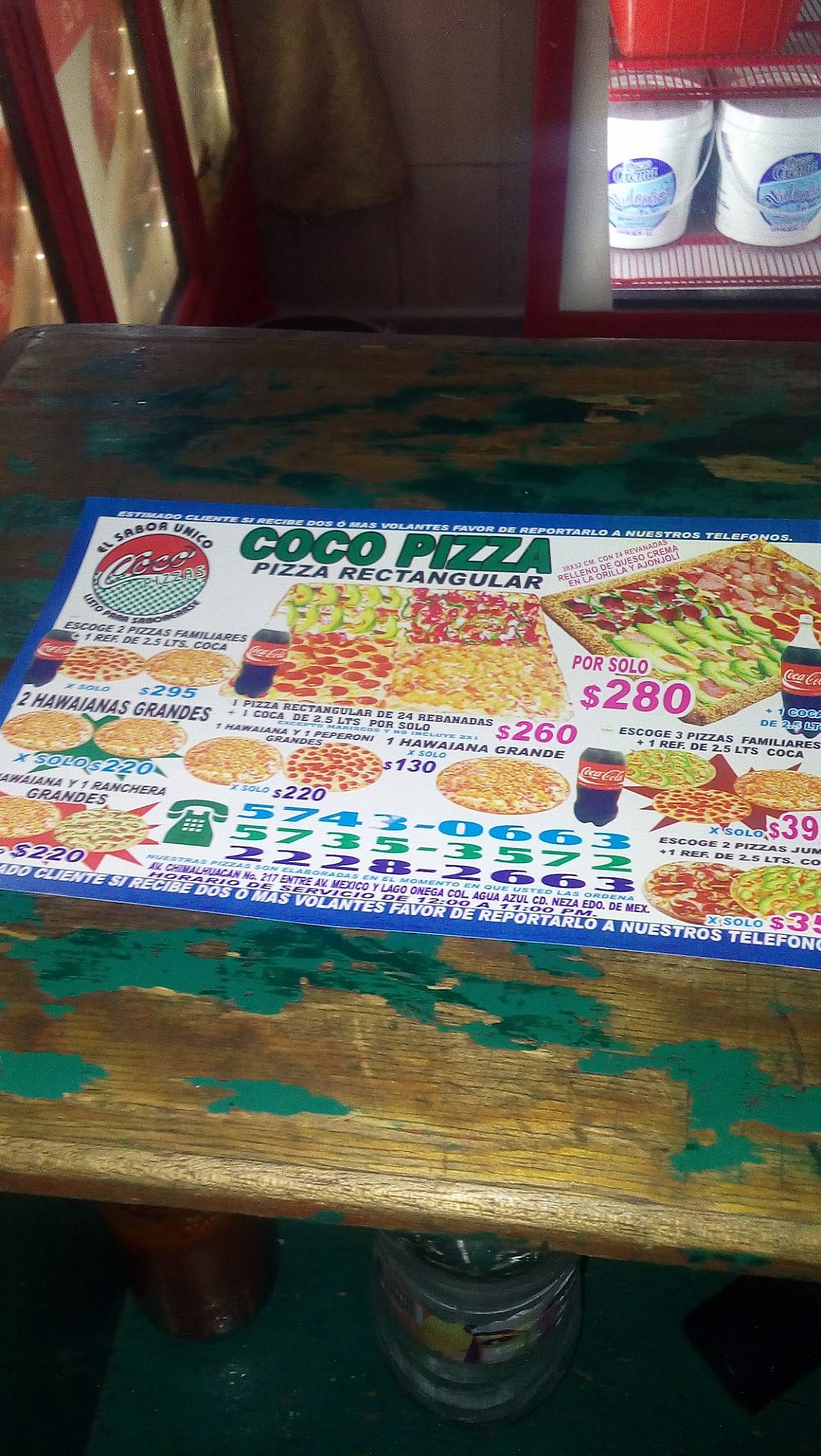 Carta del restaurante Coco Pizzas, Nezahualcóyotl, Lago Onega