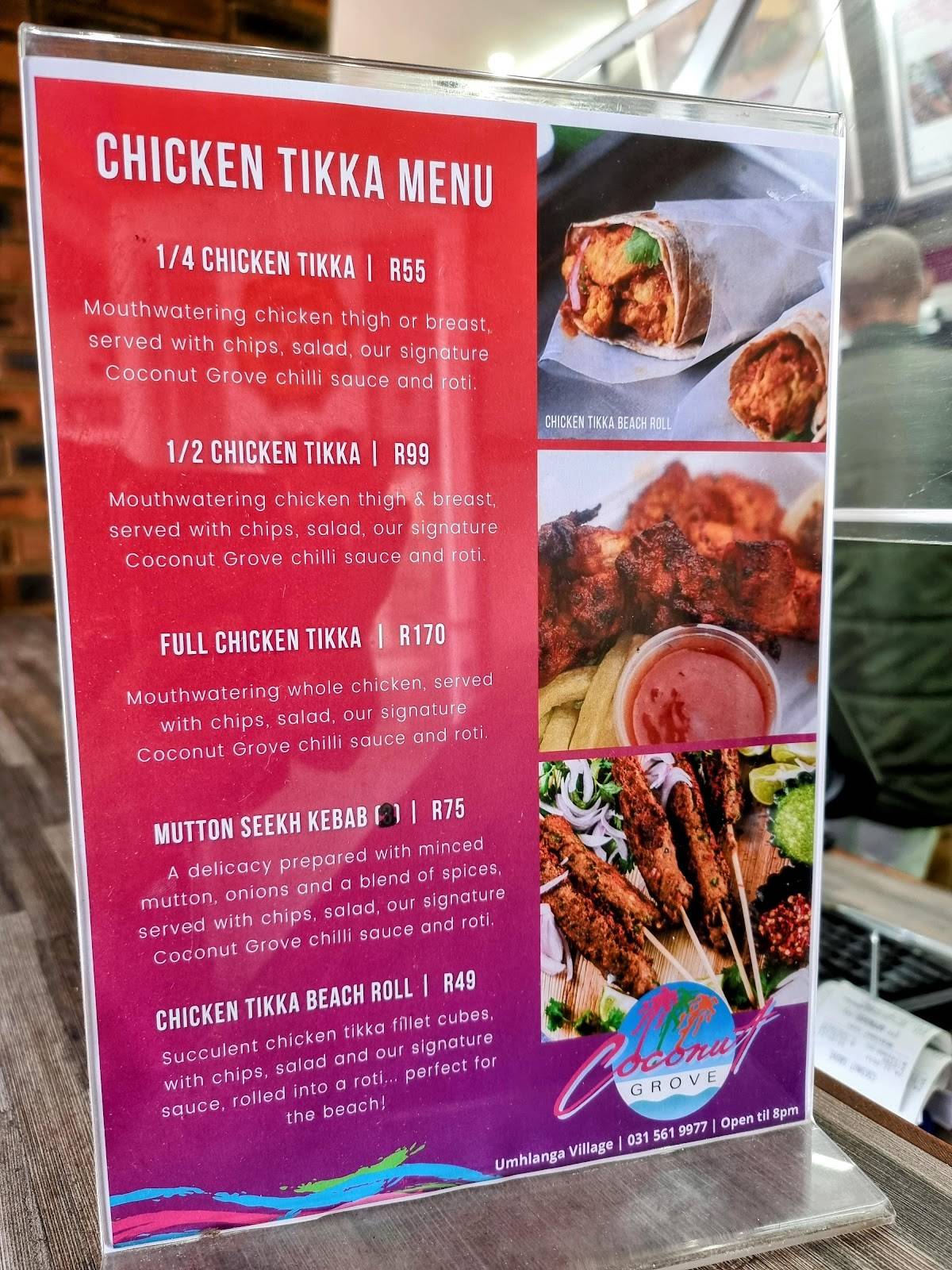 Menu at Coconut Grove Umhlanga restaurant, Durban