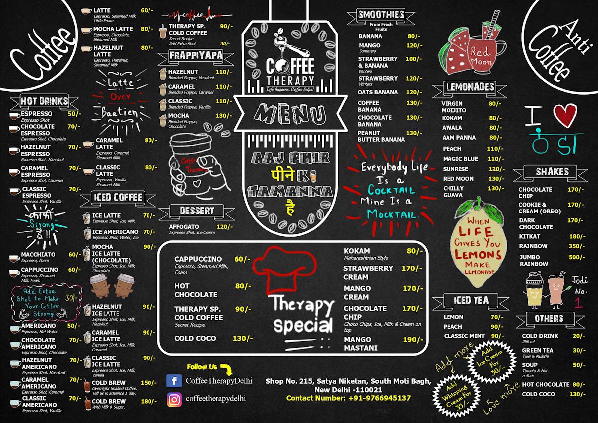 Menu at Coffee Therapy, New Delhi