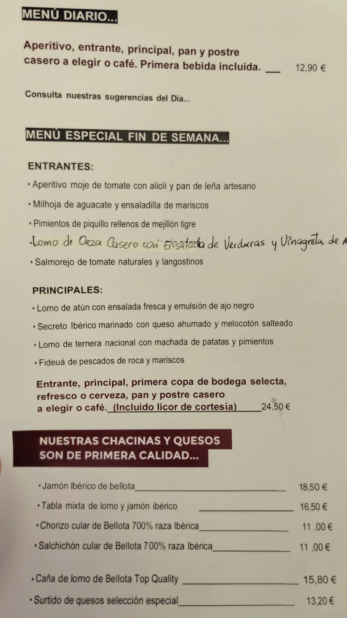 Carta del restaurante El Caldero del Villalba, Collado Villalba