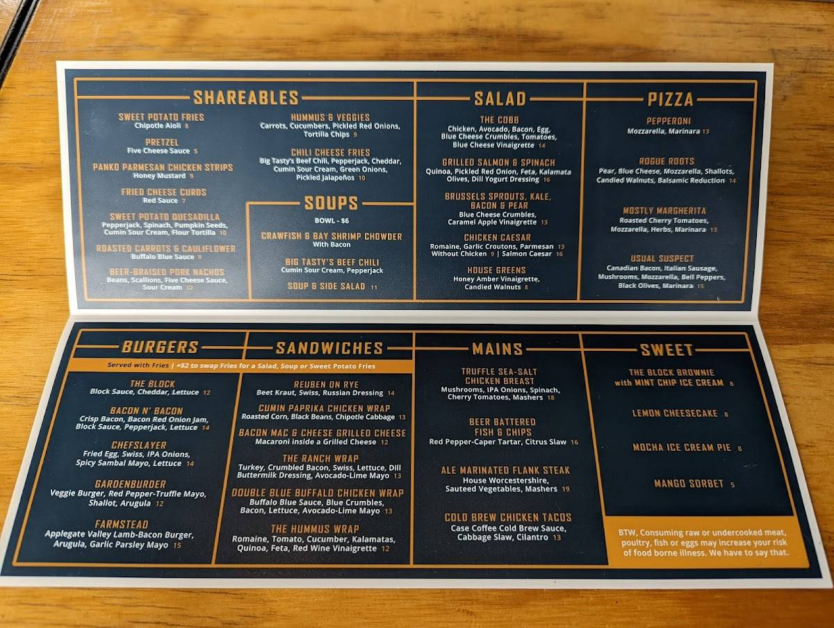 Menu at Common Block Brewing Company restaurant, Medford