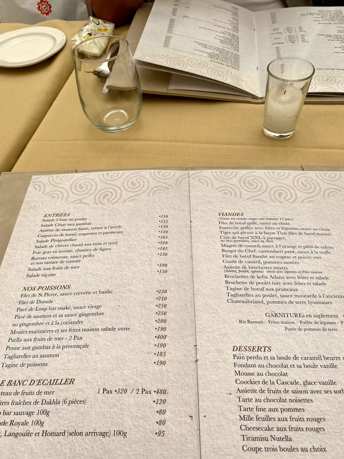 Menu au Complexe La Cascade restaurant, Casablanca