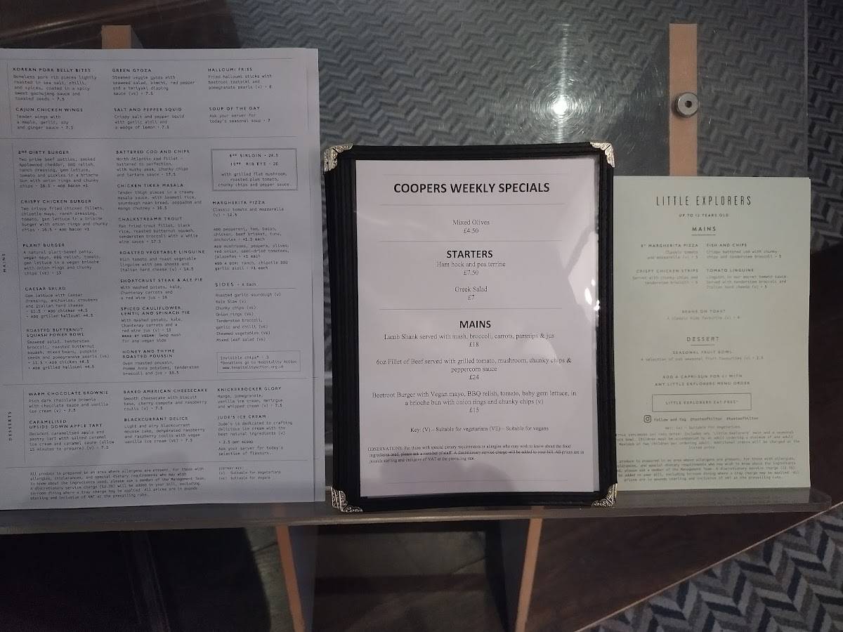Menu at Coopers Bar, Tewkesbury