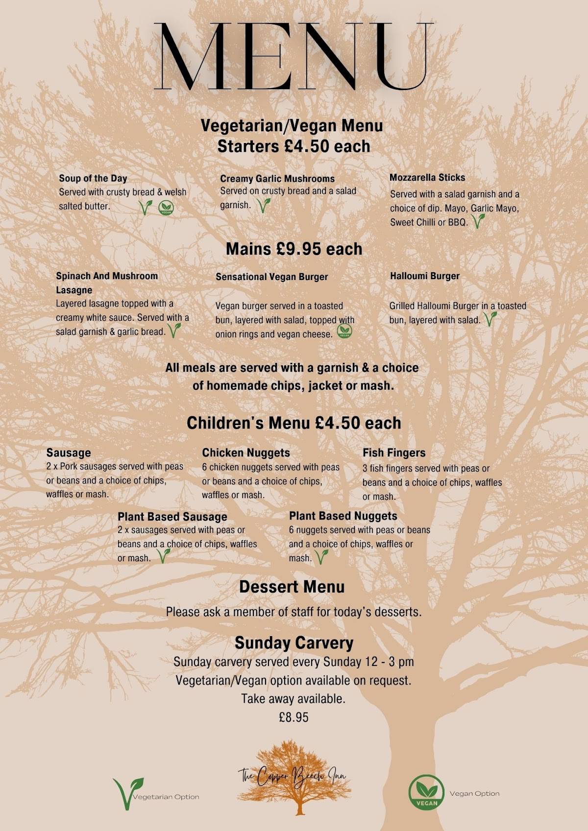 Menu at Copper Beech Inn pub & bar, Abercraf